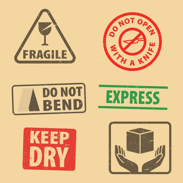 Vector packaging symbols on vector wooden background. Icon set ...