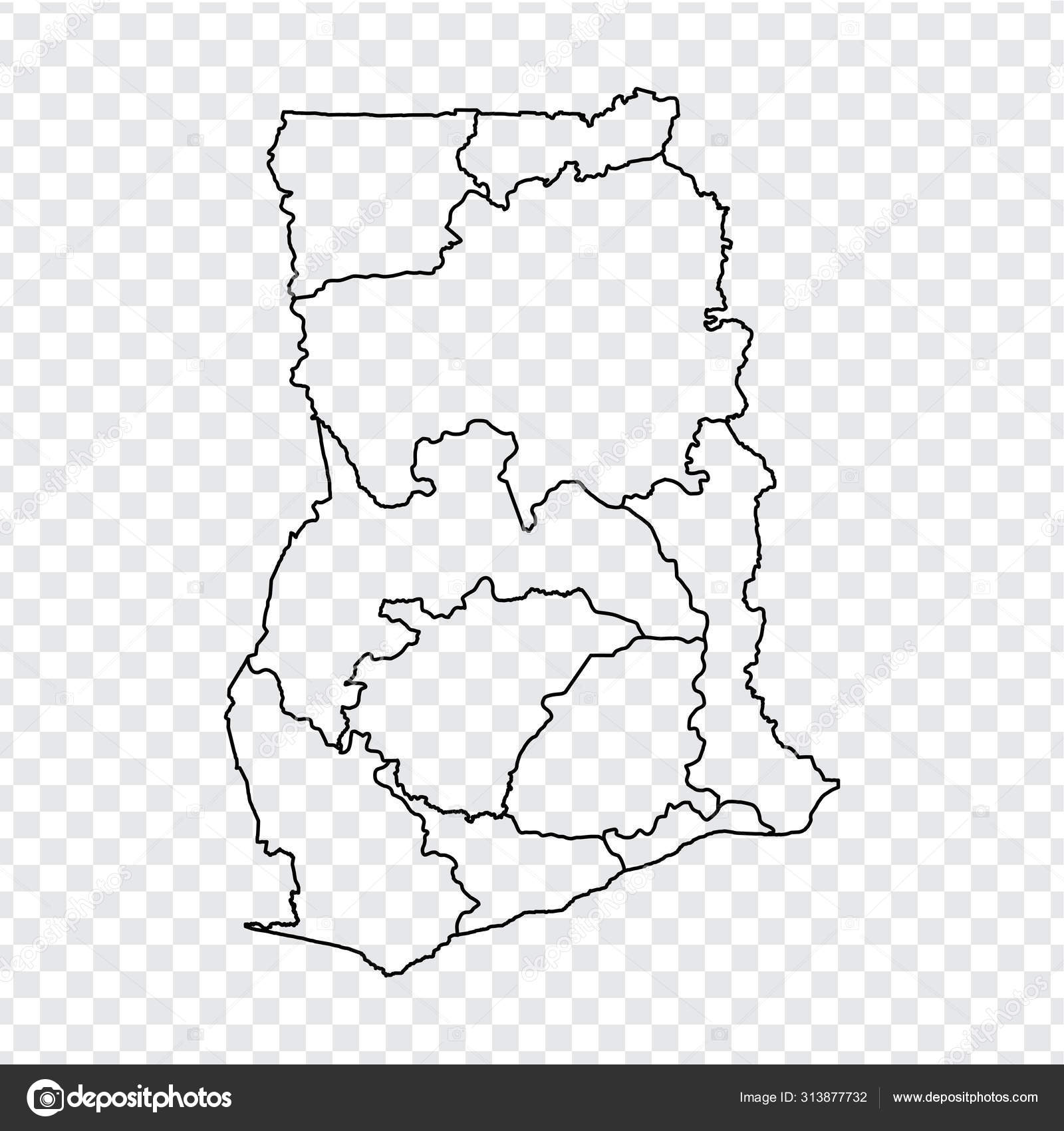 Blank map Republic of Ghana. High quality map of Ghana with provinces ...