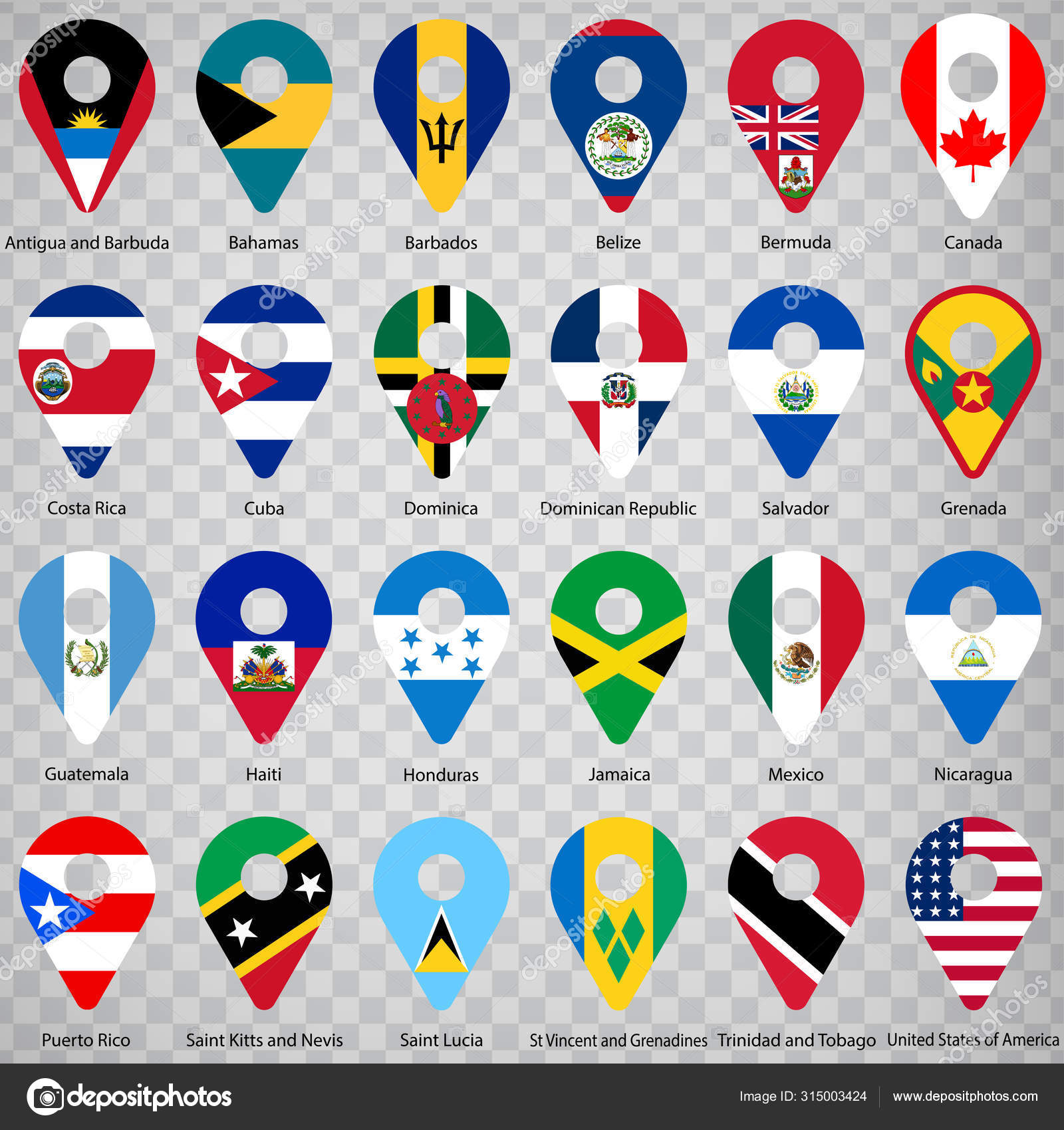 North American Flags With Names