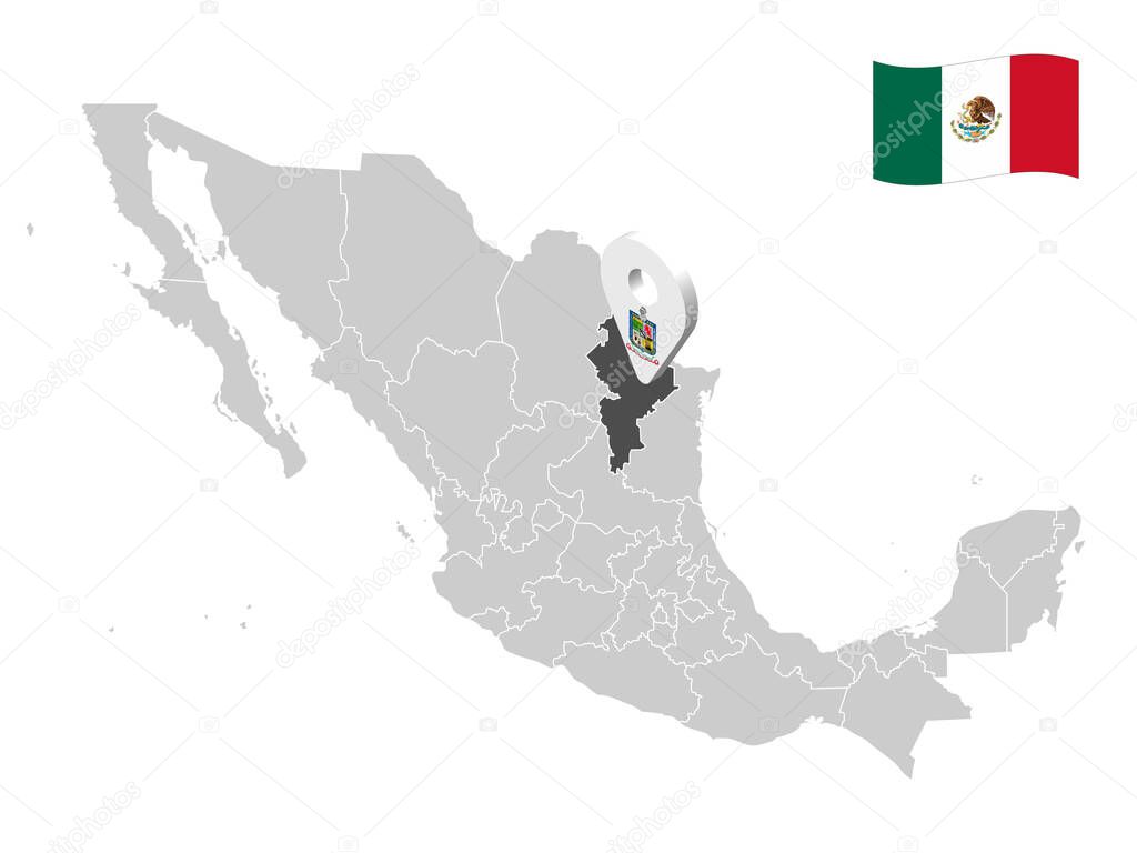 Ubicación de Nuevo León en el mapa México. 3d signo de ubicación de ...