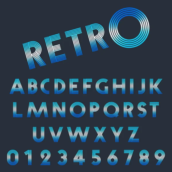 80s retro font template. Set of letters and numbers lines vintage ...