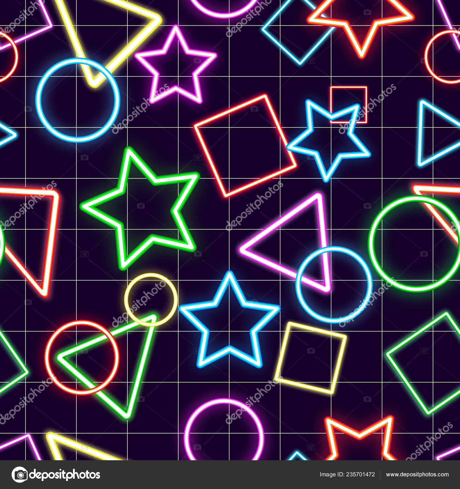 Seamless pattern background with various geometric shapes neon design ...