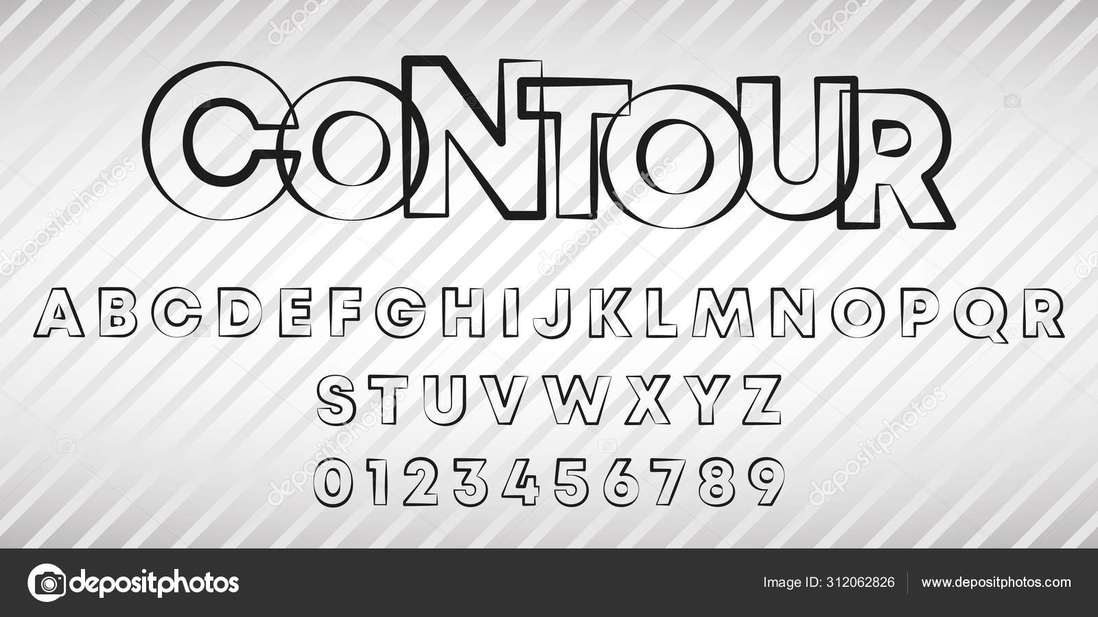 Alphabet letters and numbers of contour line design. Stamp stroke font ...