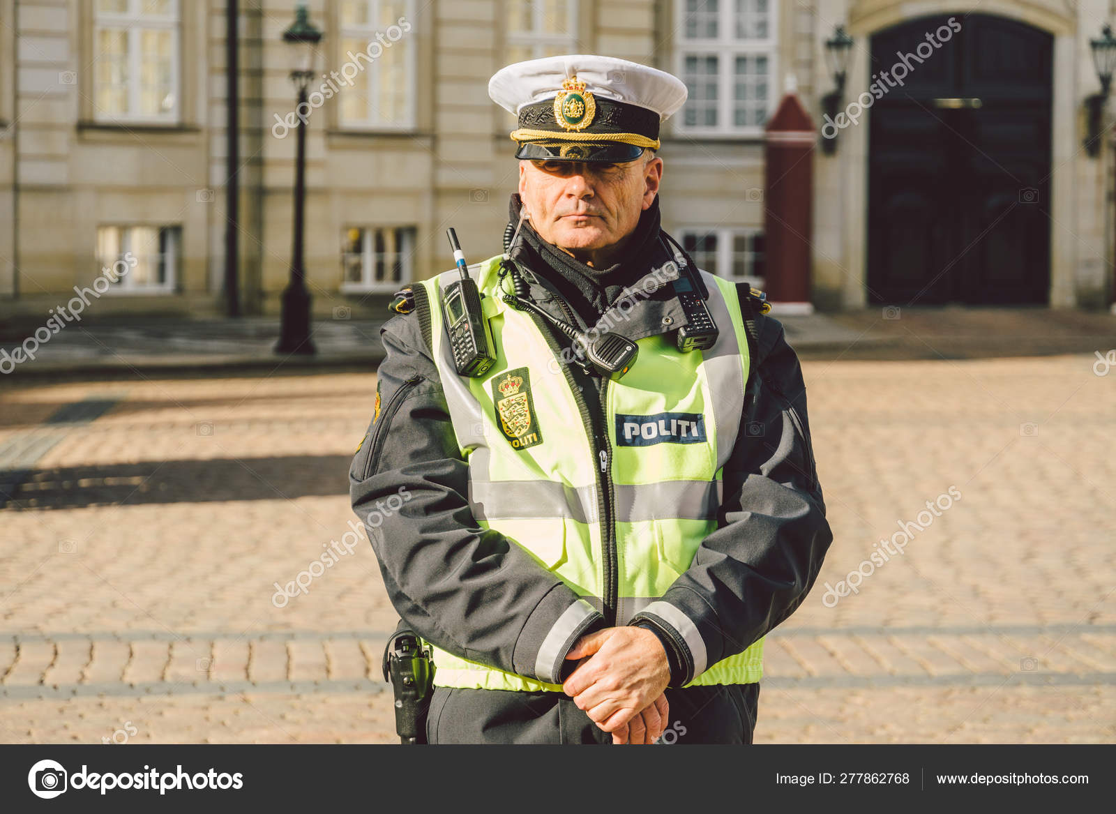 February 20, 2019. Portrait of a male police officer in a headdress ...