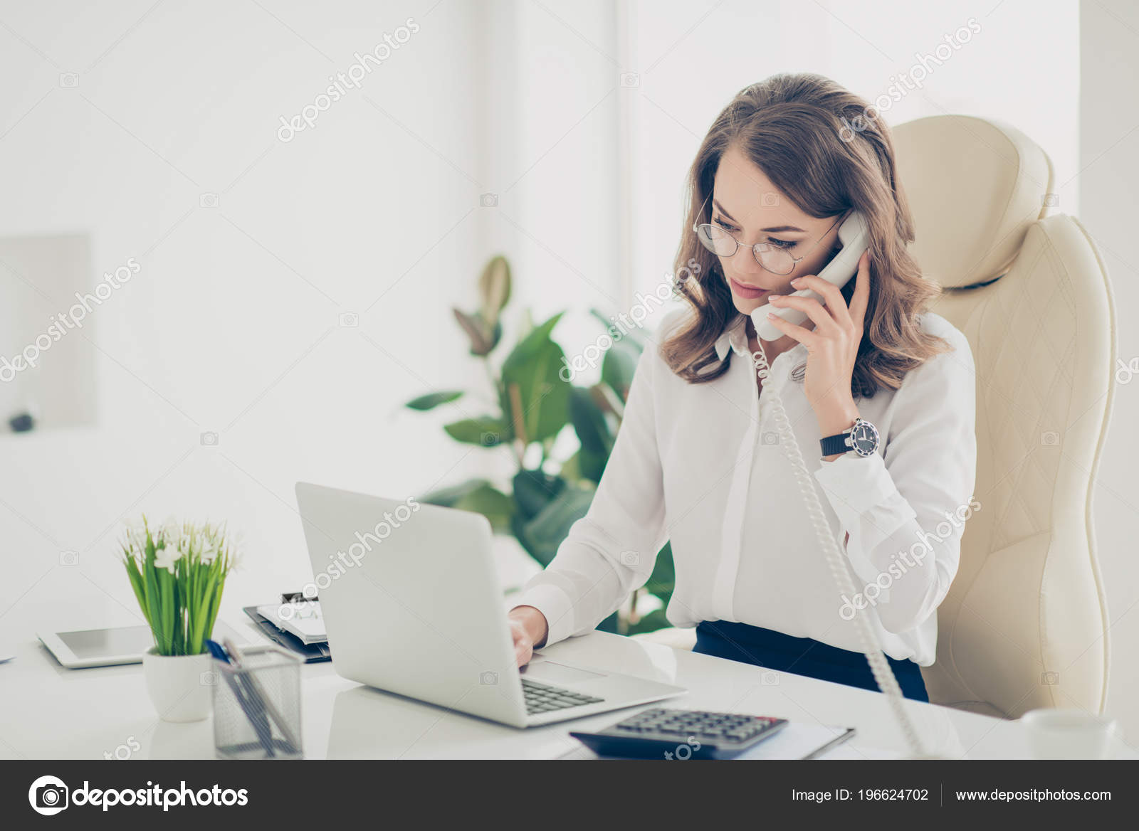 Portrait Pretty Charming Smart Stylish Financier Secretary Answering ...