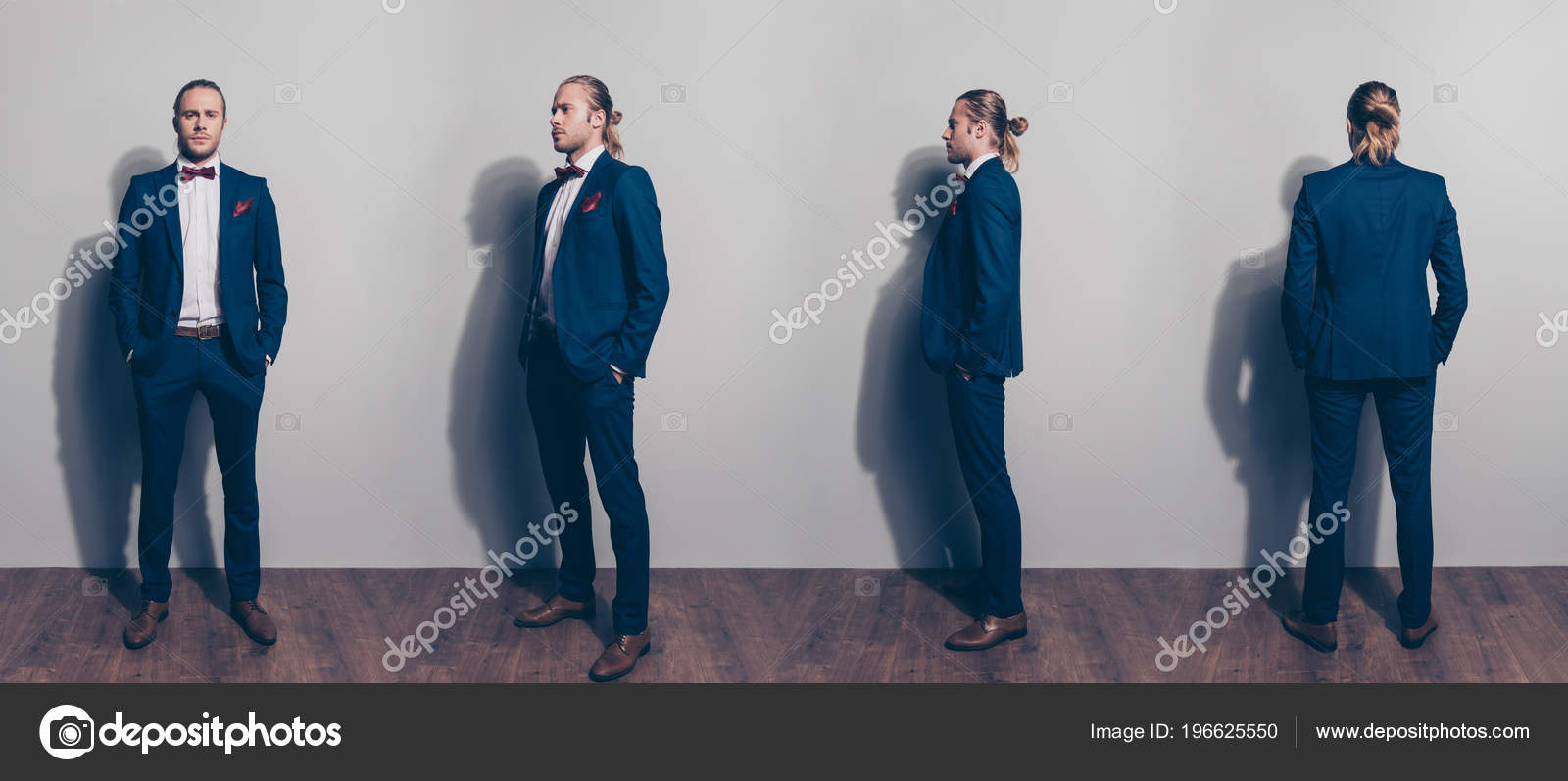 Collage Four Full Length Portraitf All Side Perfect Man Blue Stock ...