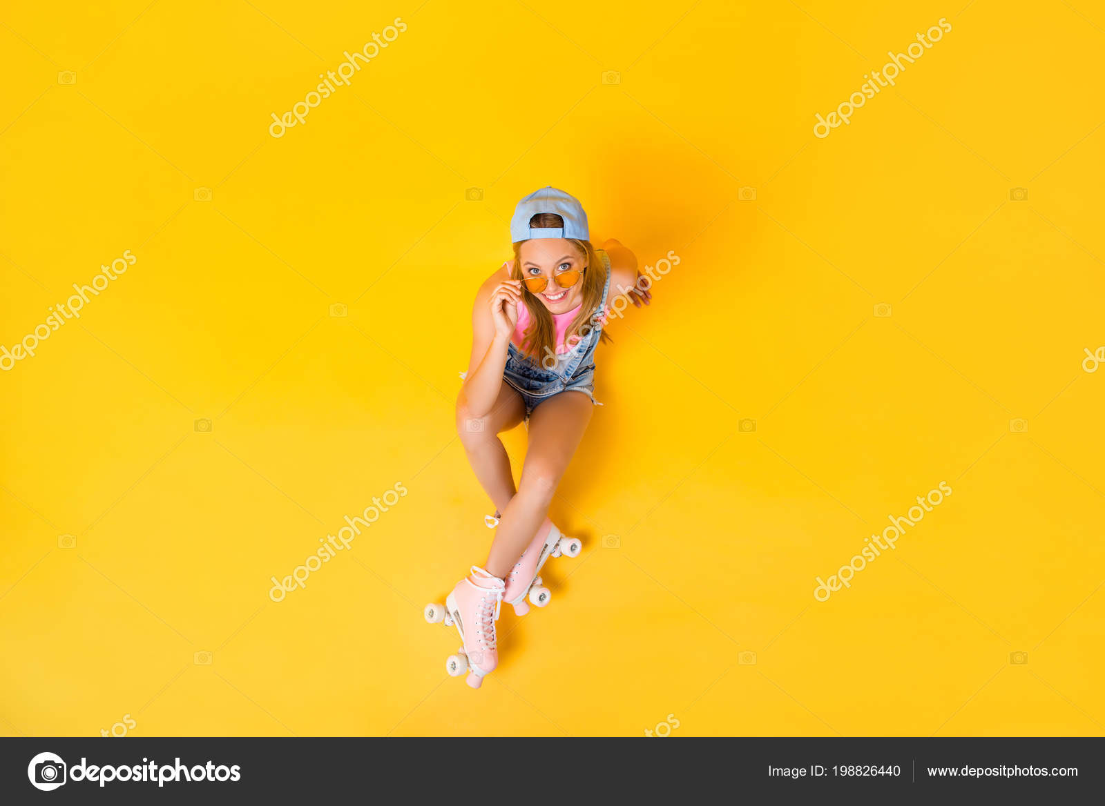 Top View Portrait Funky Positive Girl Looking Out Glasses Face — Stock ...