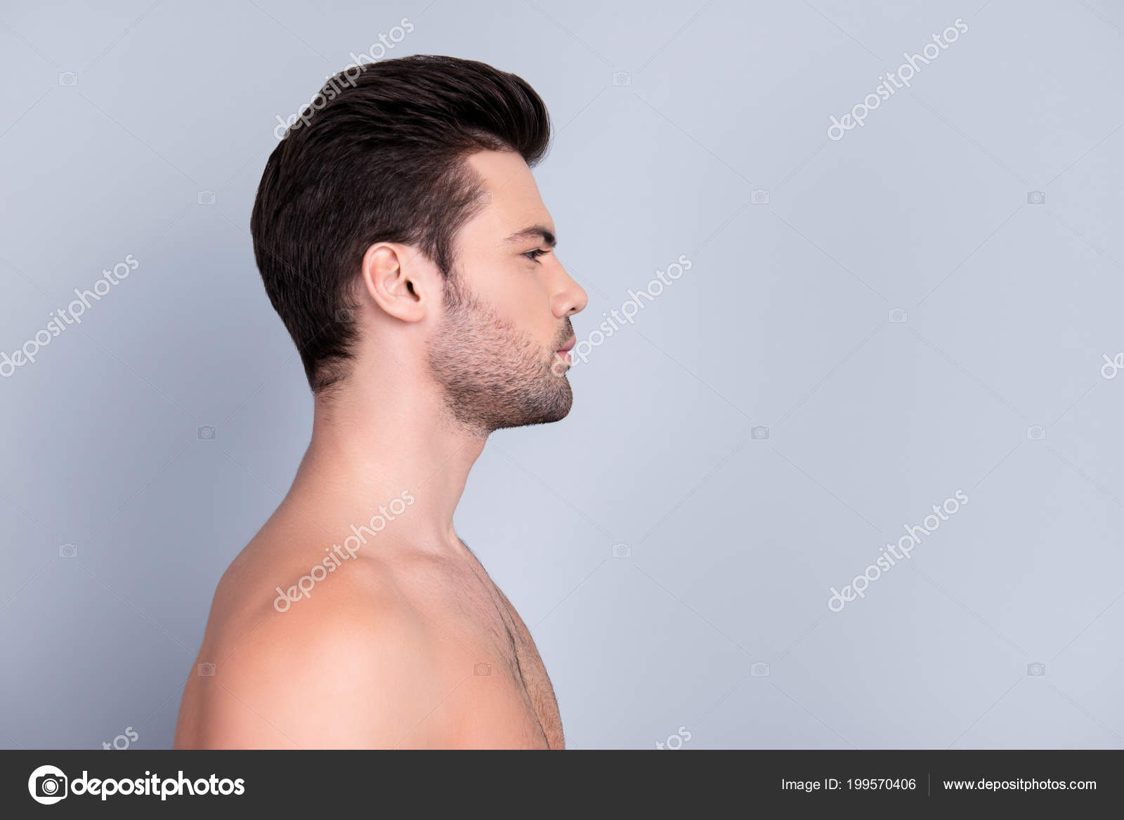 Profile Side View Half Faced Portrait Copy Space Athletic Shirtless ...