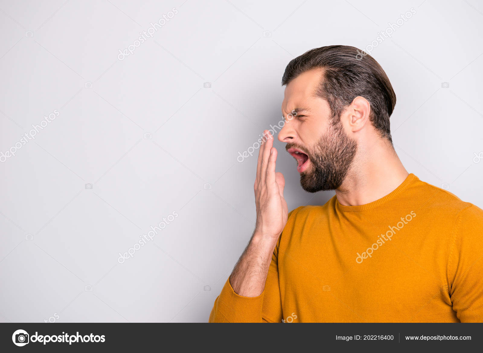 Side Profile Half Faced Portrait Tired Sleepy Bored Handsome Bearded ...
