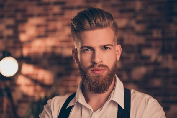 Close up portrait of handsome virile masculine emotion expressin ...