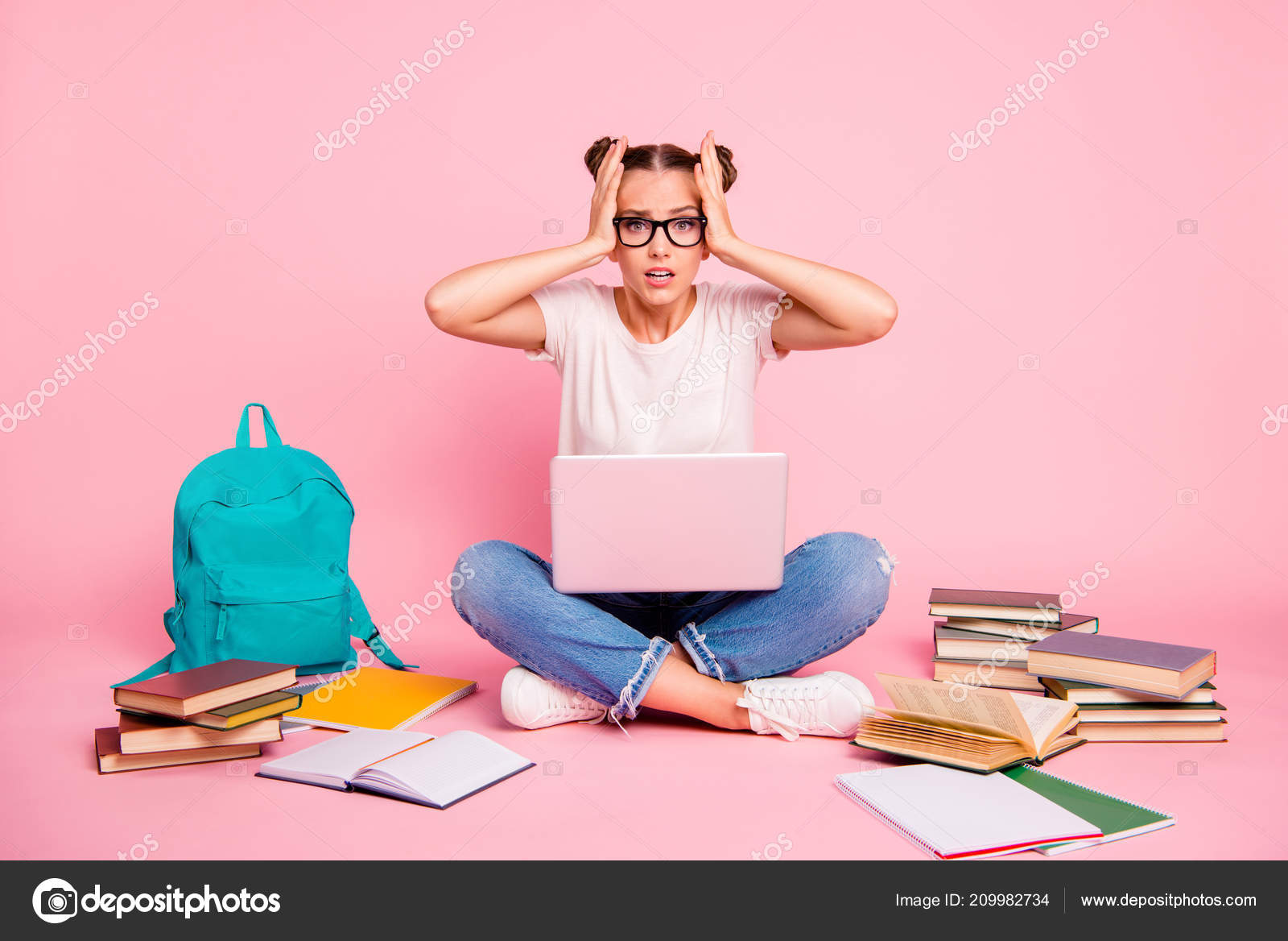 Its too hard Full legs, body, size portrait of confused girl i Stock ...