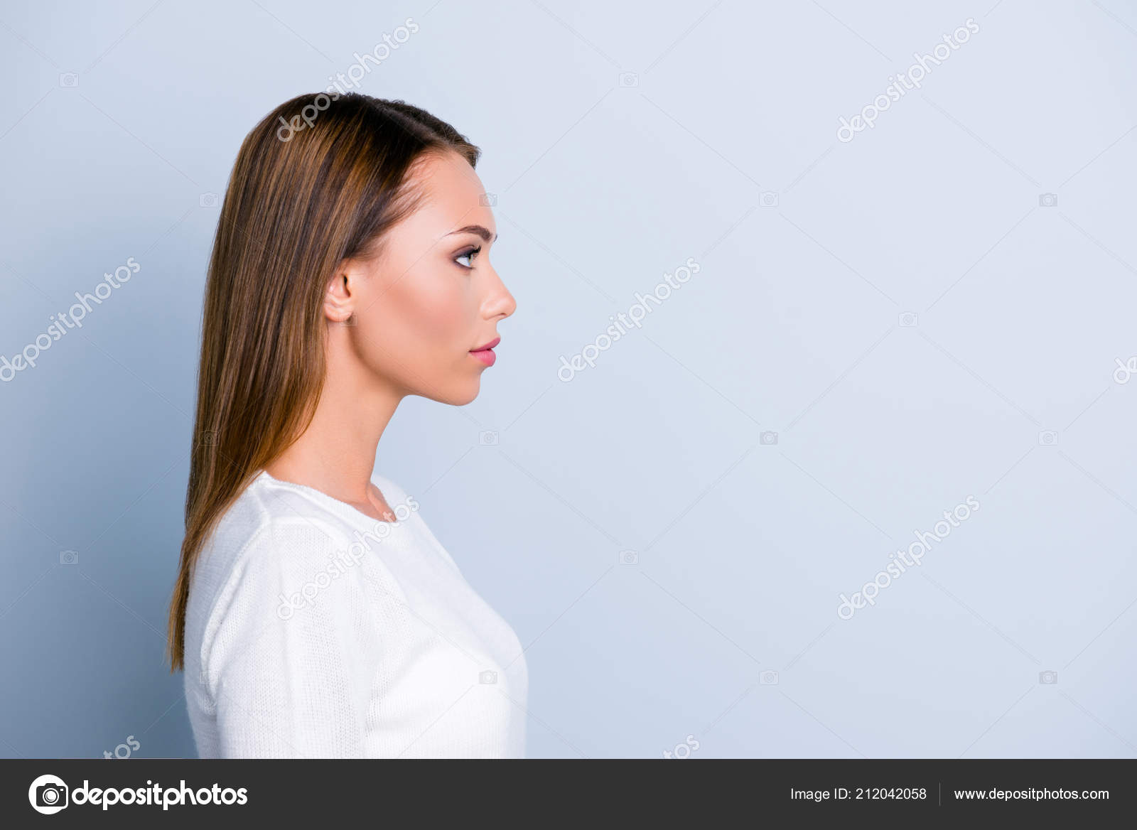 Profile half face portrait with copy space empty place for produ Stock ...