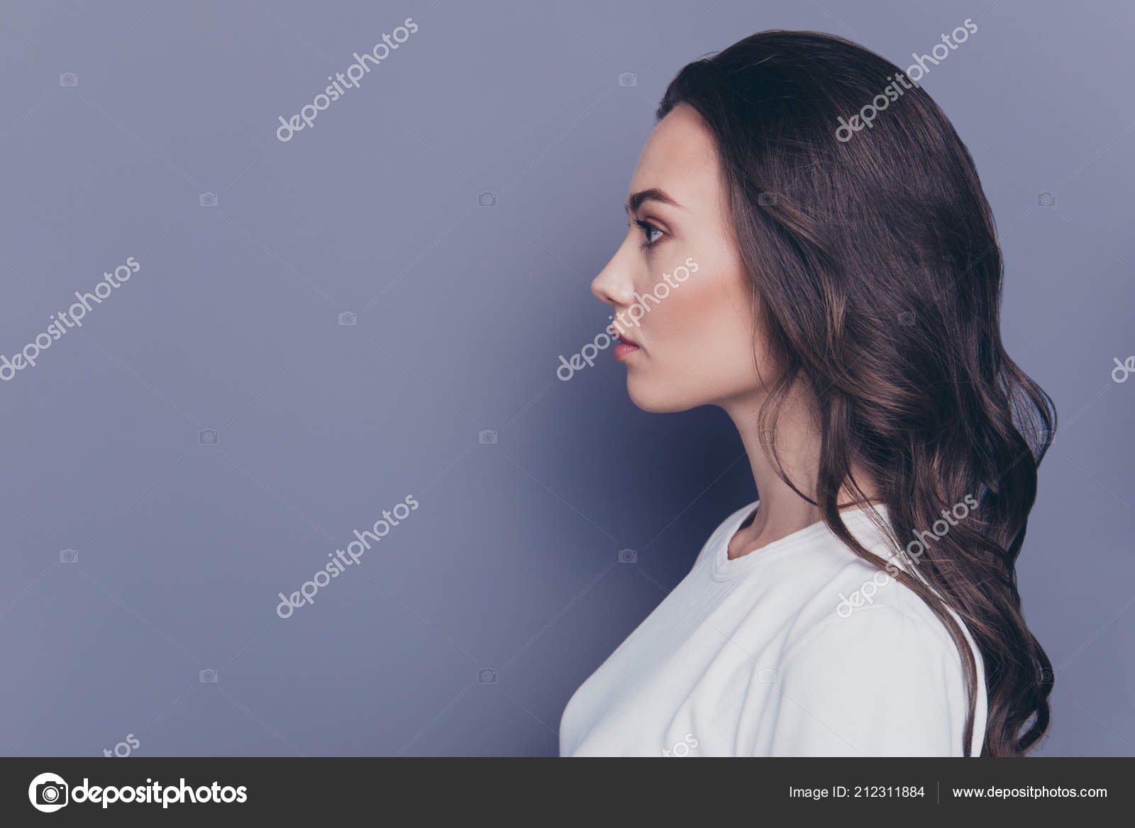 Side profile view of attractive pretty adorable stylish curly-ha Stock ...