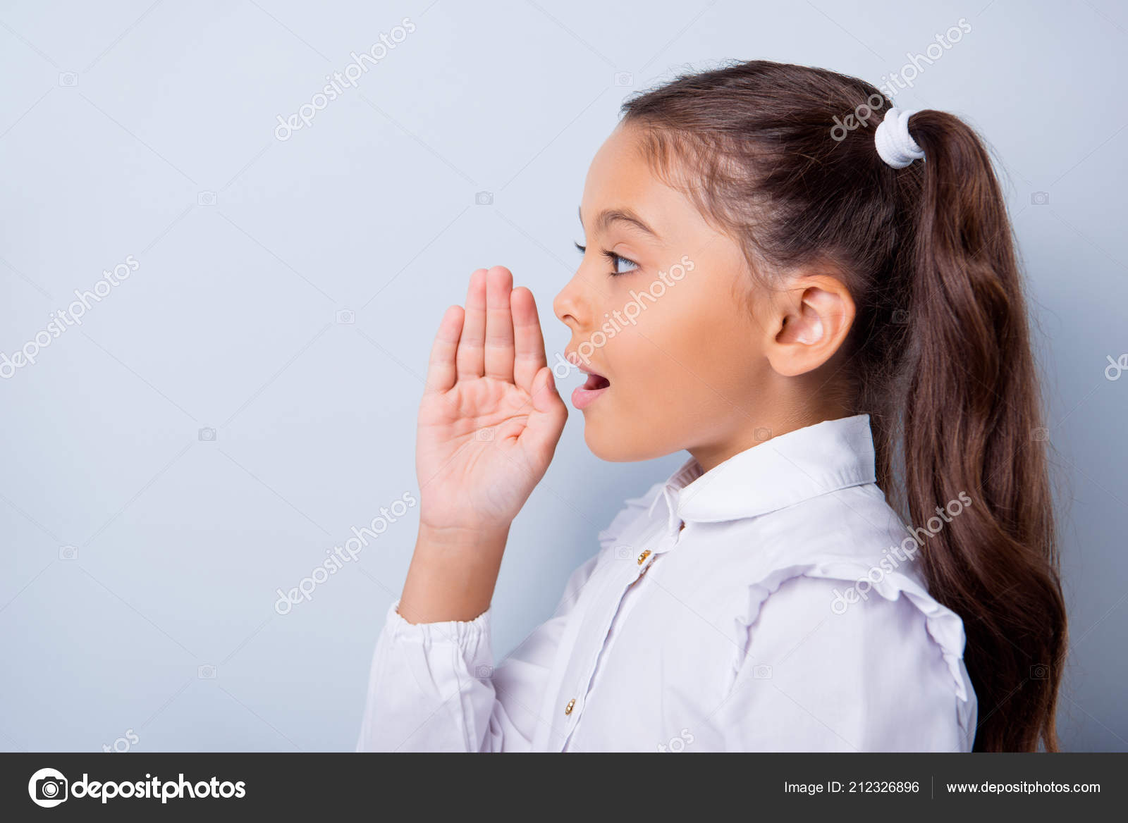 Profile side view of nice cute curious cheerful adorable lovely Stock ...