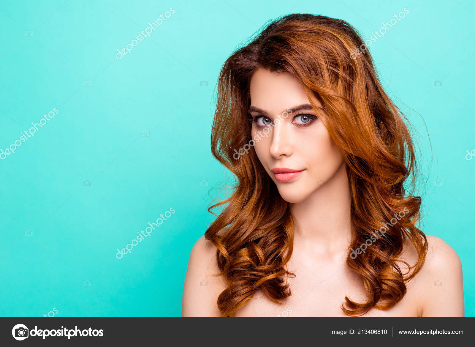 Profile side view photo of half turn dreamy, charming, sweet, go Stock ...