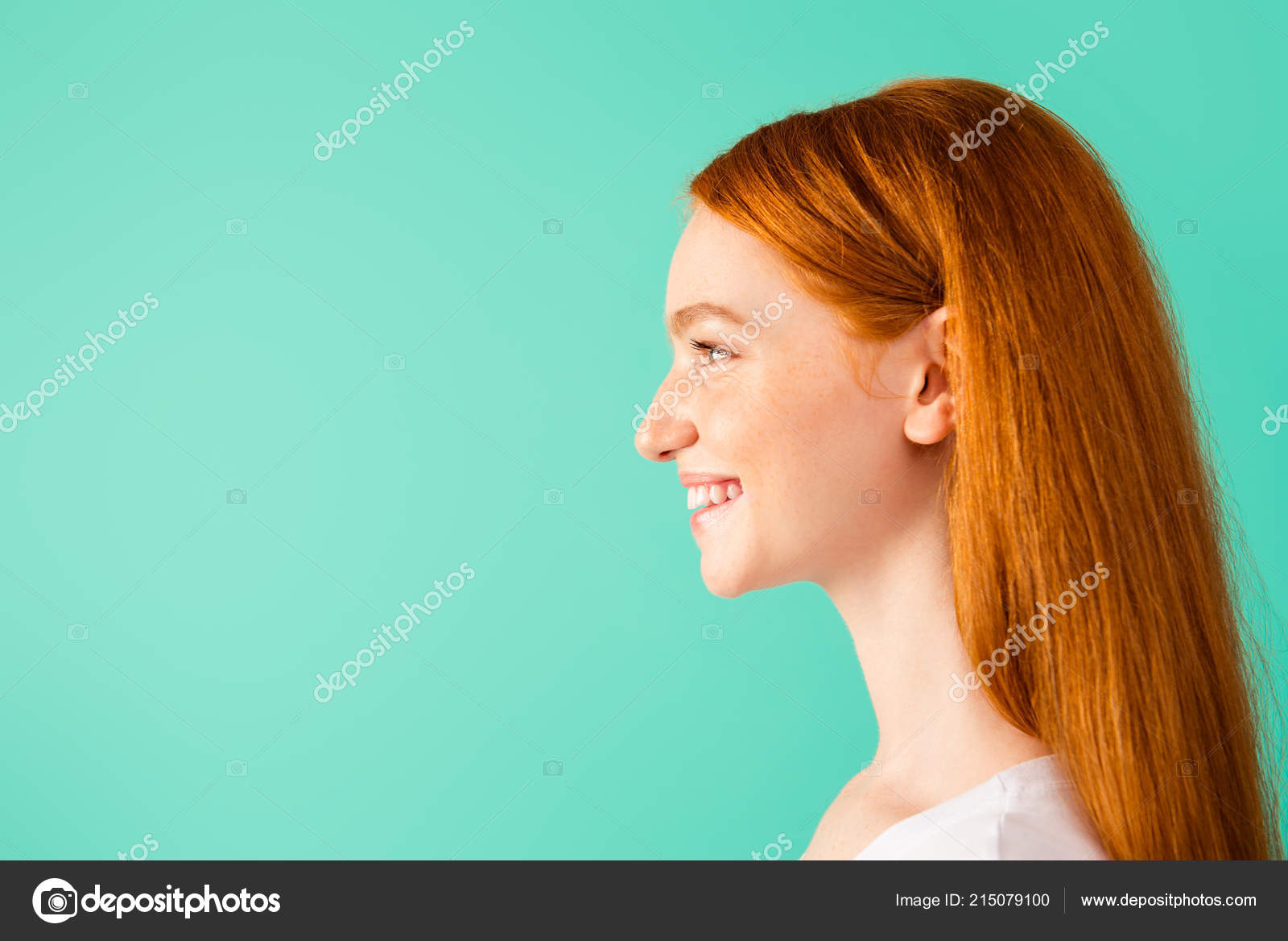 Profile side view photo of funny lady look in front of she, make Stock ...