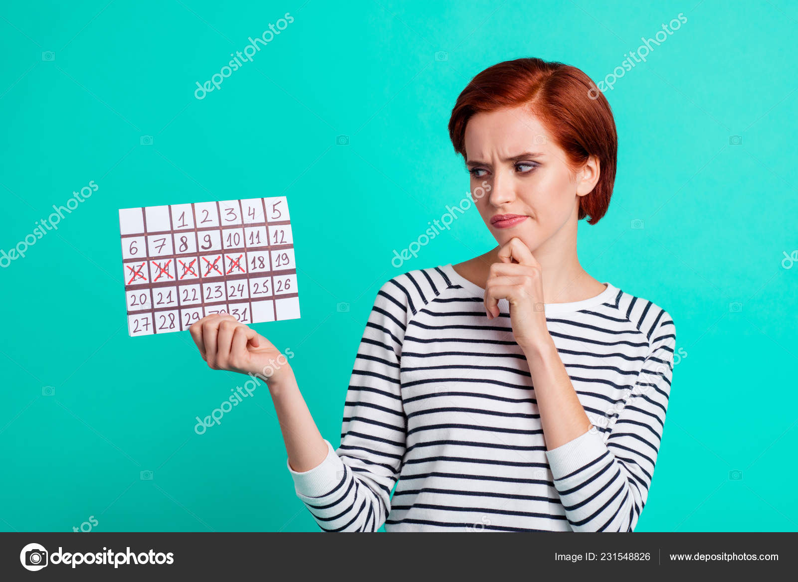 Close Portrait Attractive She Her Lady Holding Calendar Hands Confused ...