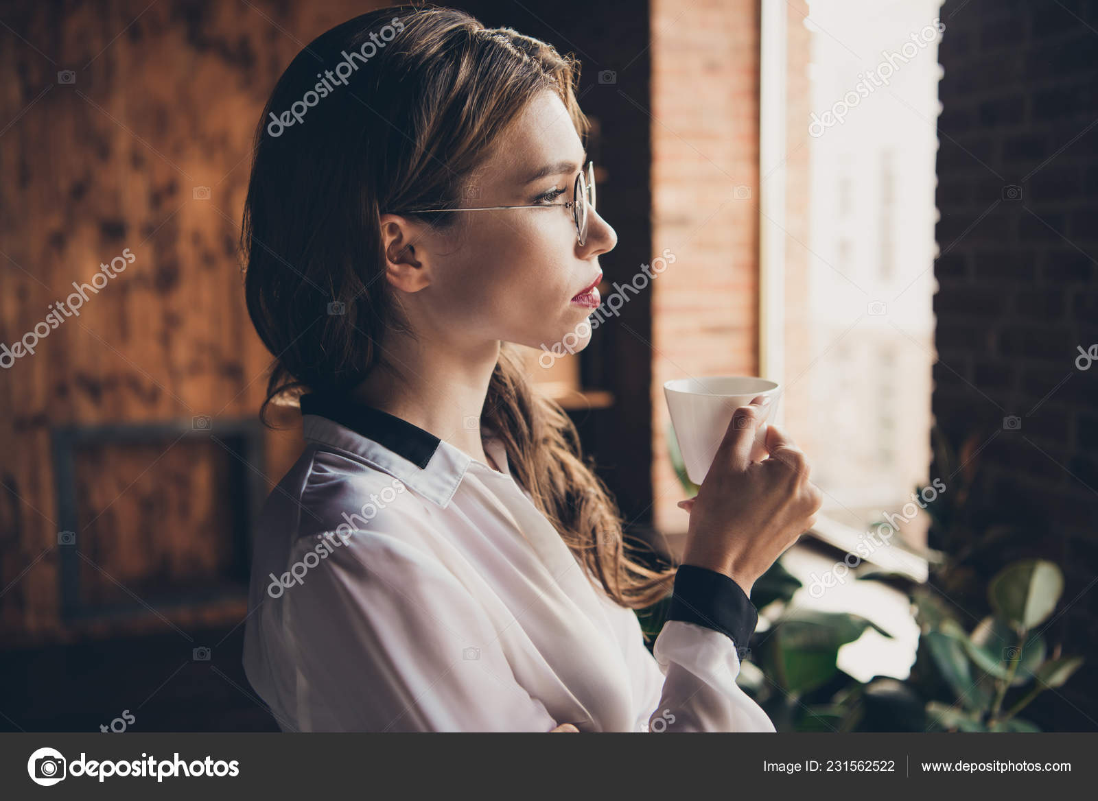 Close Profile Side View Portrait Nice Attractive Charming Focused ...