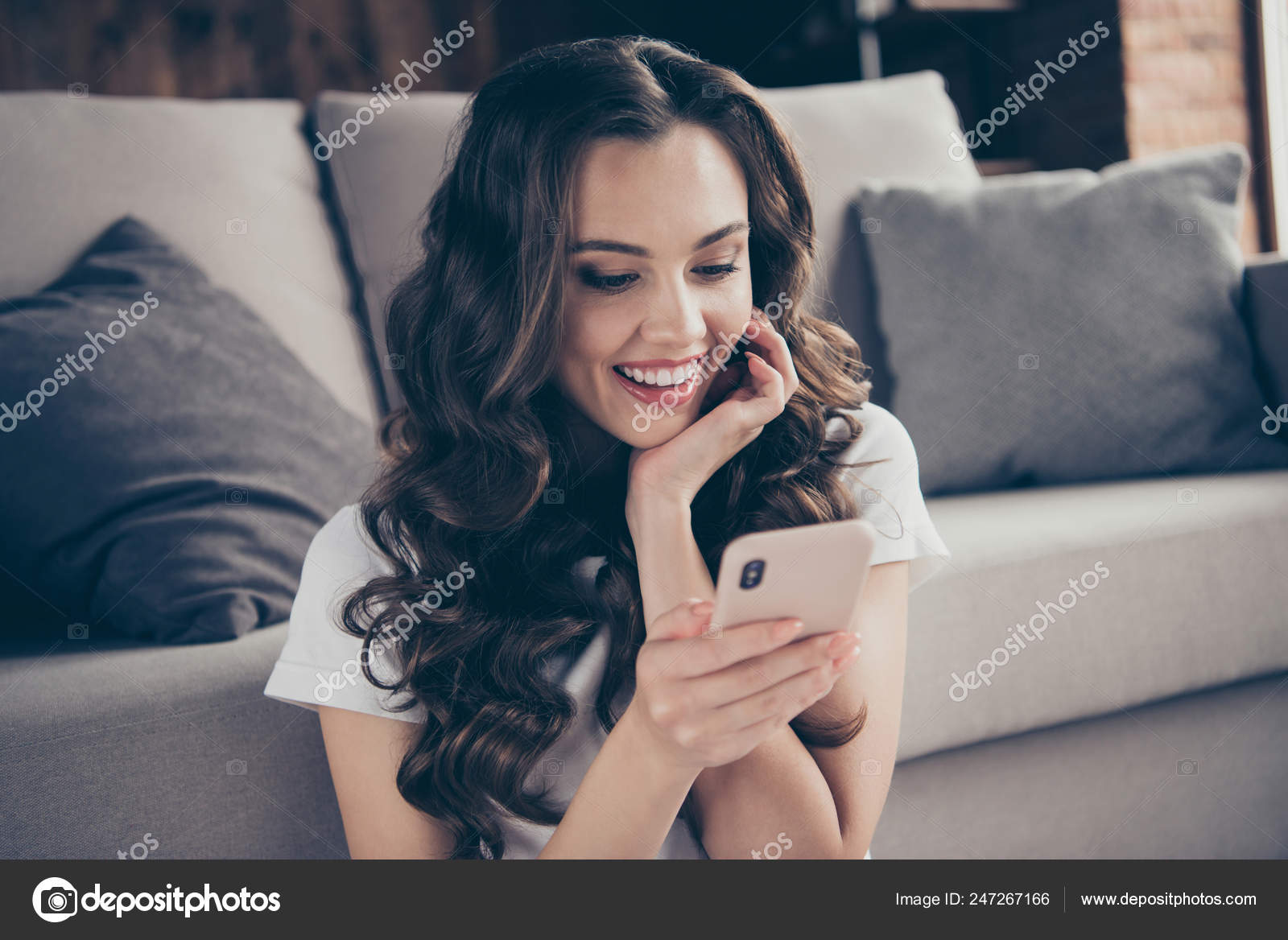 Close up portrait beautiful brunette she her lady laugh laughter to ...
