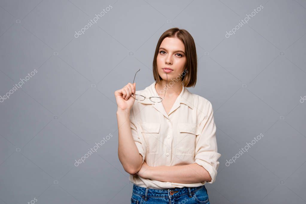 De cerca foto hermosa increíble atractivo ella su negocio señora ...