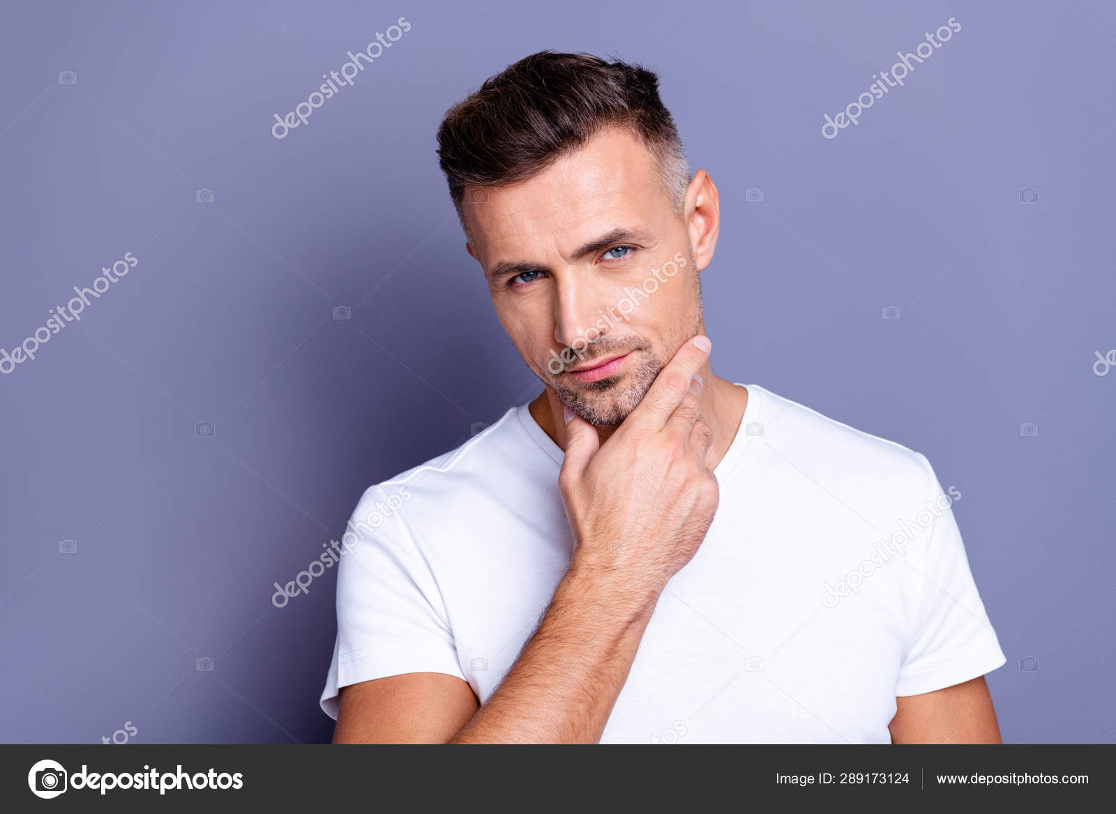 Close up photo amazing he him his middle age macho perfect appearance ...