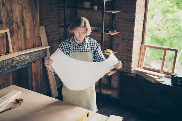 Above high angle view of his he nice attractive handsome blond guy ...