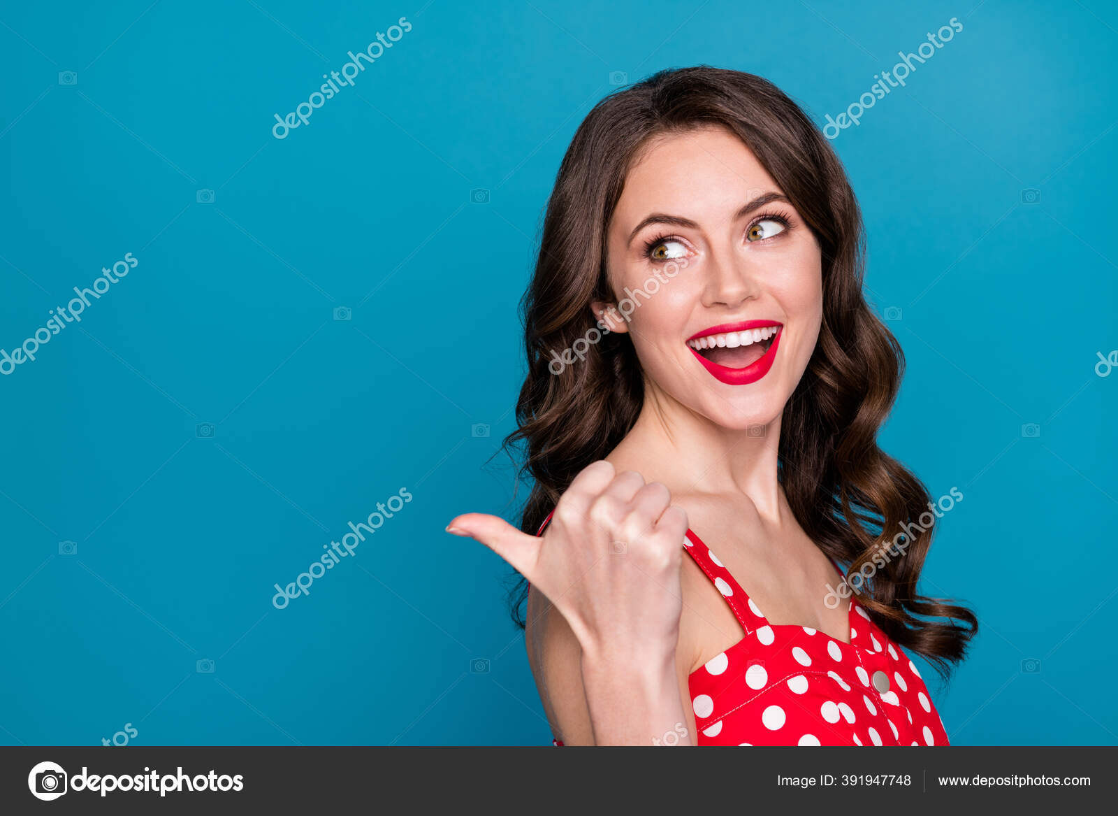 Profile photo of attractive funny lady bright lipstick smiling good ...