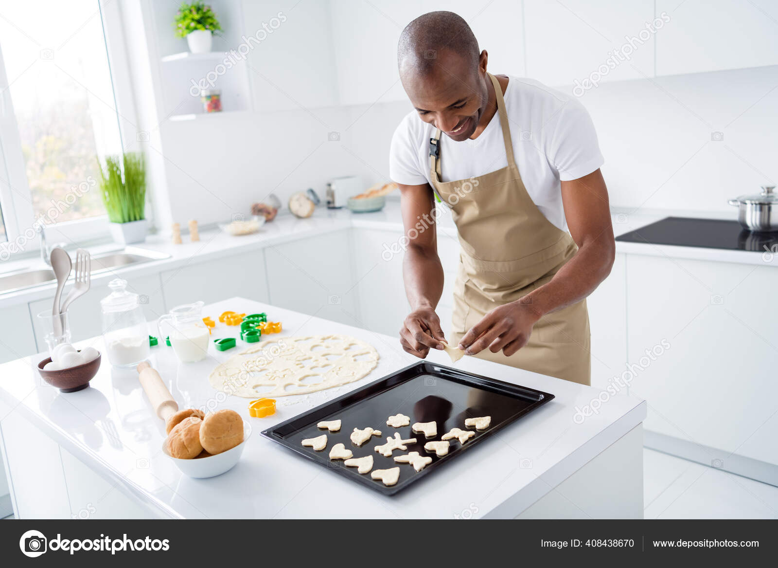 Portrait of his he nice attractive cheerful guy boyfriend preparing ... Portrait of his he nice attractive cheerful guy boyfriend preparing ...