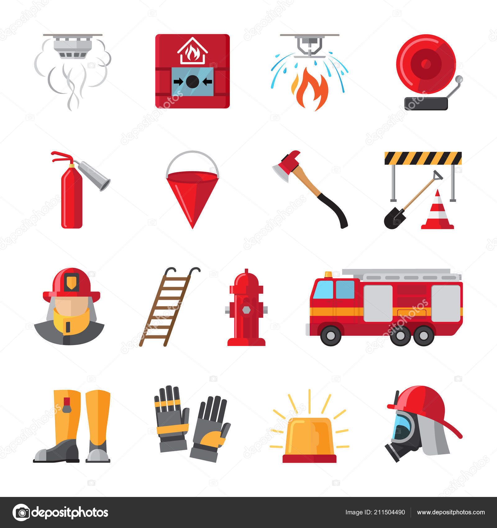 Firefighting equipment flat icons — Stock Vector © ssstocker #211504490