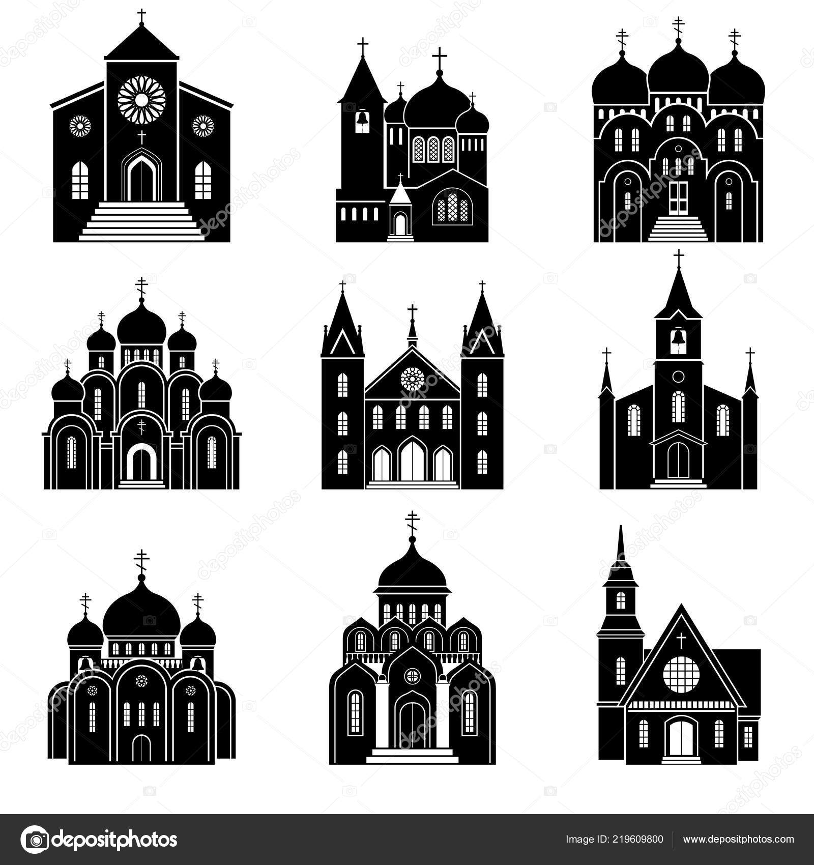 Church black silhouette icons Stock Vector Image by ©ssstocker #219609800