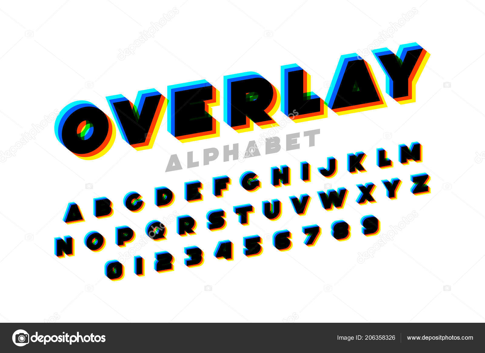 Colorful Overlay Font Alphabet Letters Numbers — Stock Vector © Alhovik ...