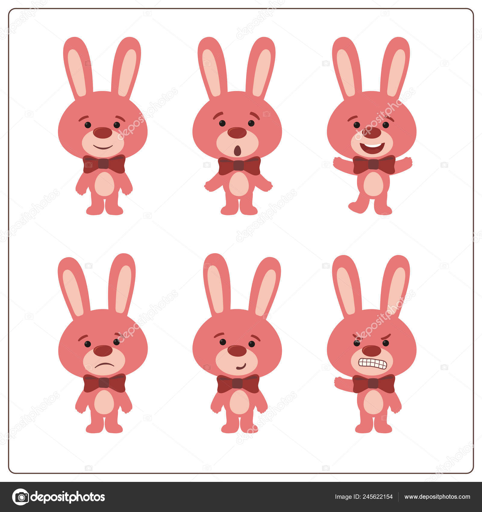 Set Cute Funny Cartoon Characters Funny Rabbits Different Emotions ...