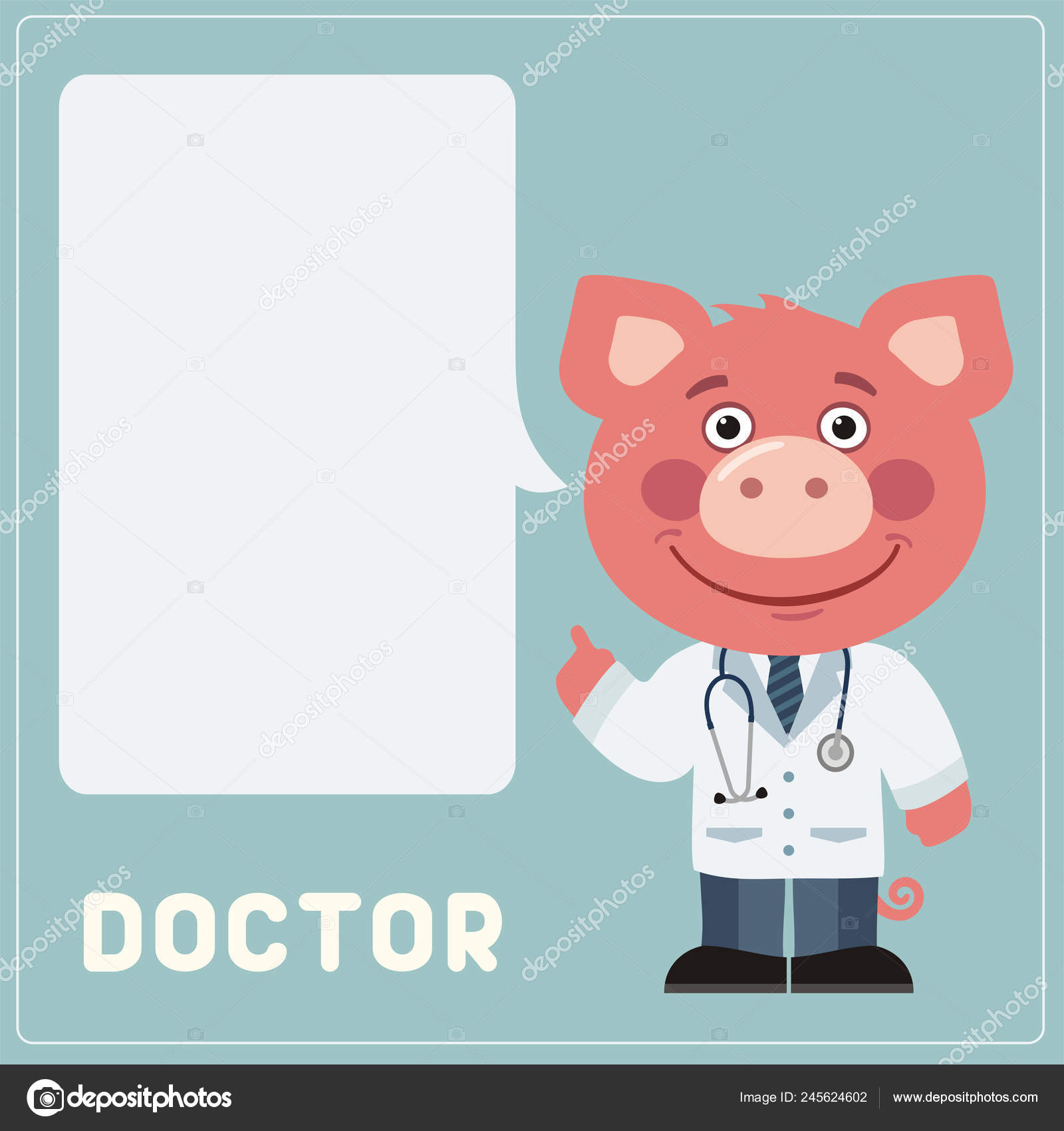 Cute Funny Cartoon Character Pig Doctor Empty Speech Bubble Important ...