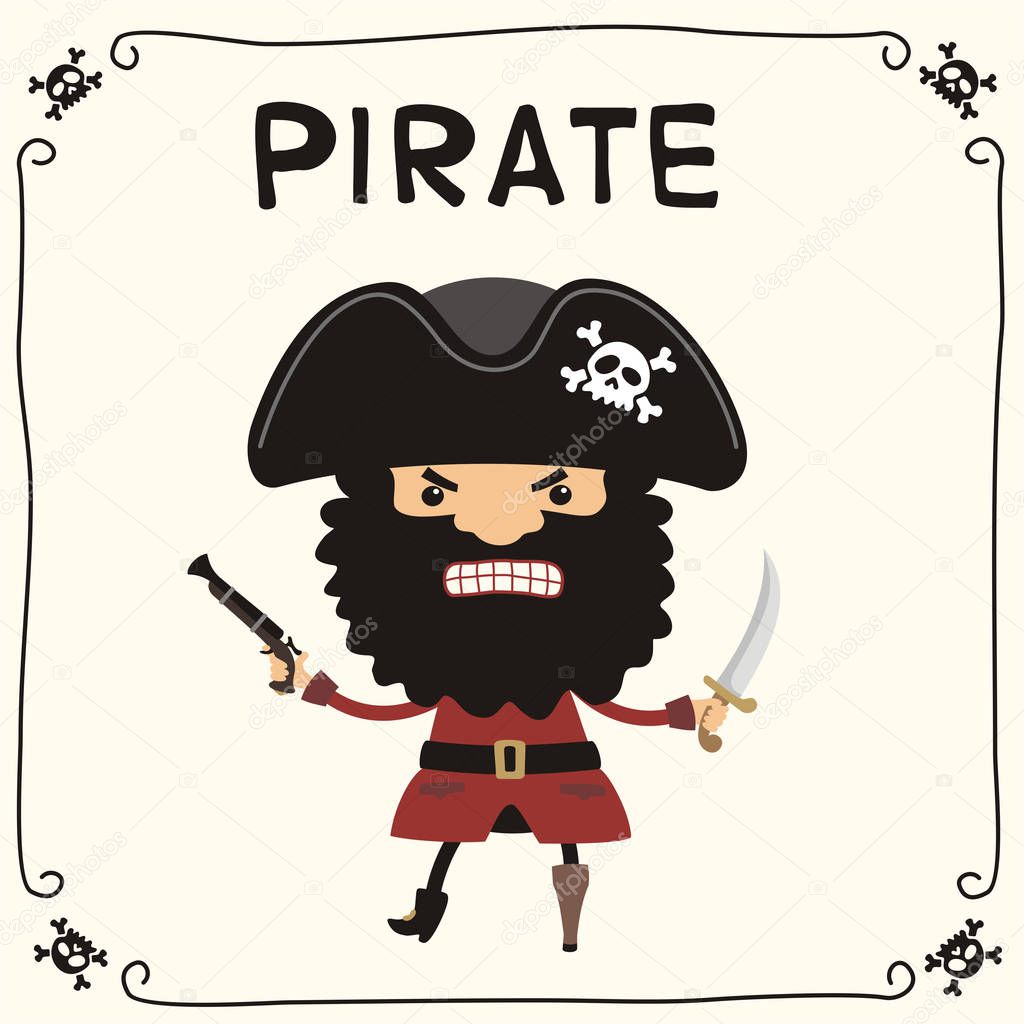 lindo personaje divertido de dibujos animados de pirata enojado con ...