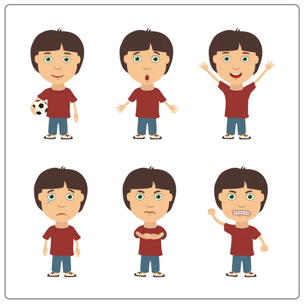 Set Charming Cartoon Characters Boys Black Hair Different Emotions ...