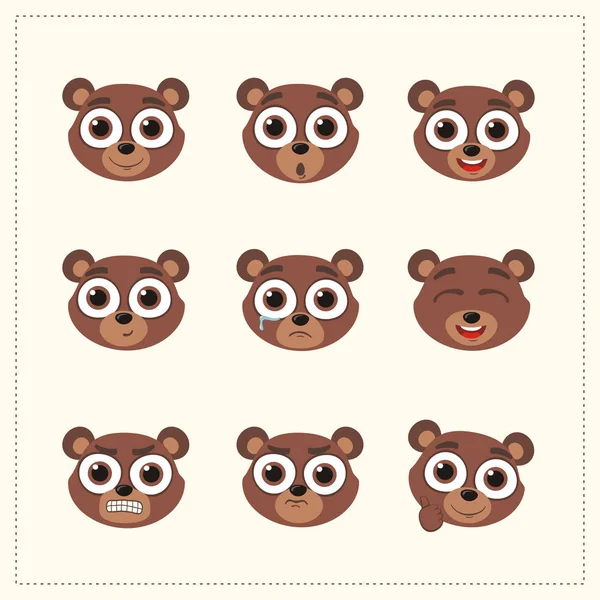 Set Charming Cartoon Characters Bears Different Poses Emotions Stock ...