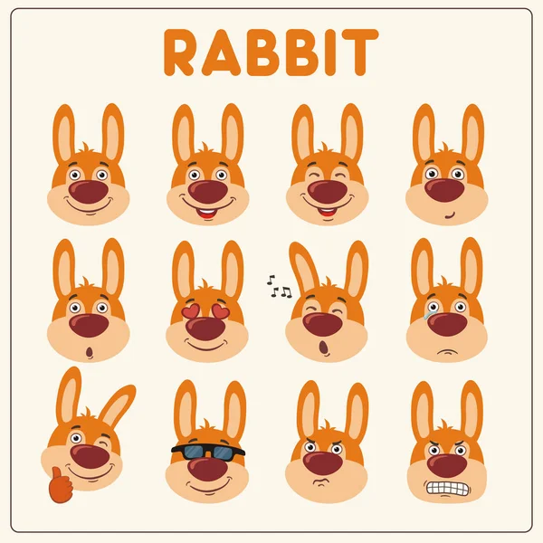 Set Cute Funny Cartoon Characters Funny Rabbits Different Emotions ...