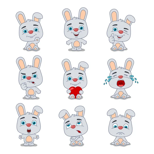 Set Charming Cartoon Characters Rabbits Different Emotions Meadow ...