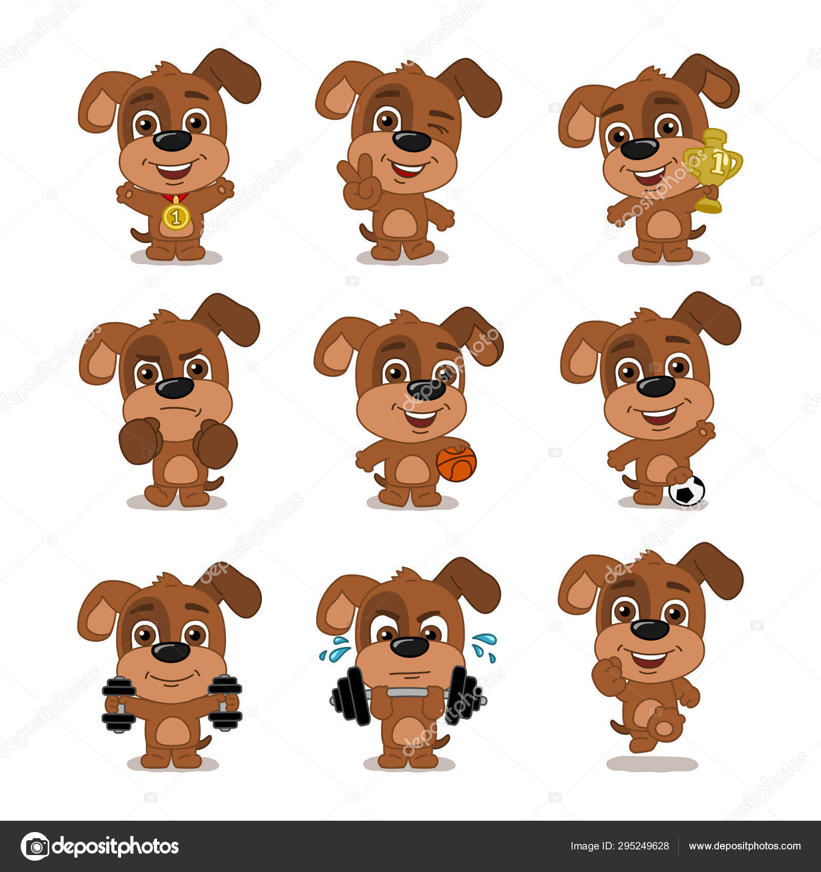 Set Charming Cartoon Characters Sporty Dogs Different Sport Equipment ...