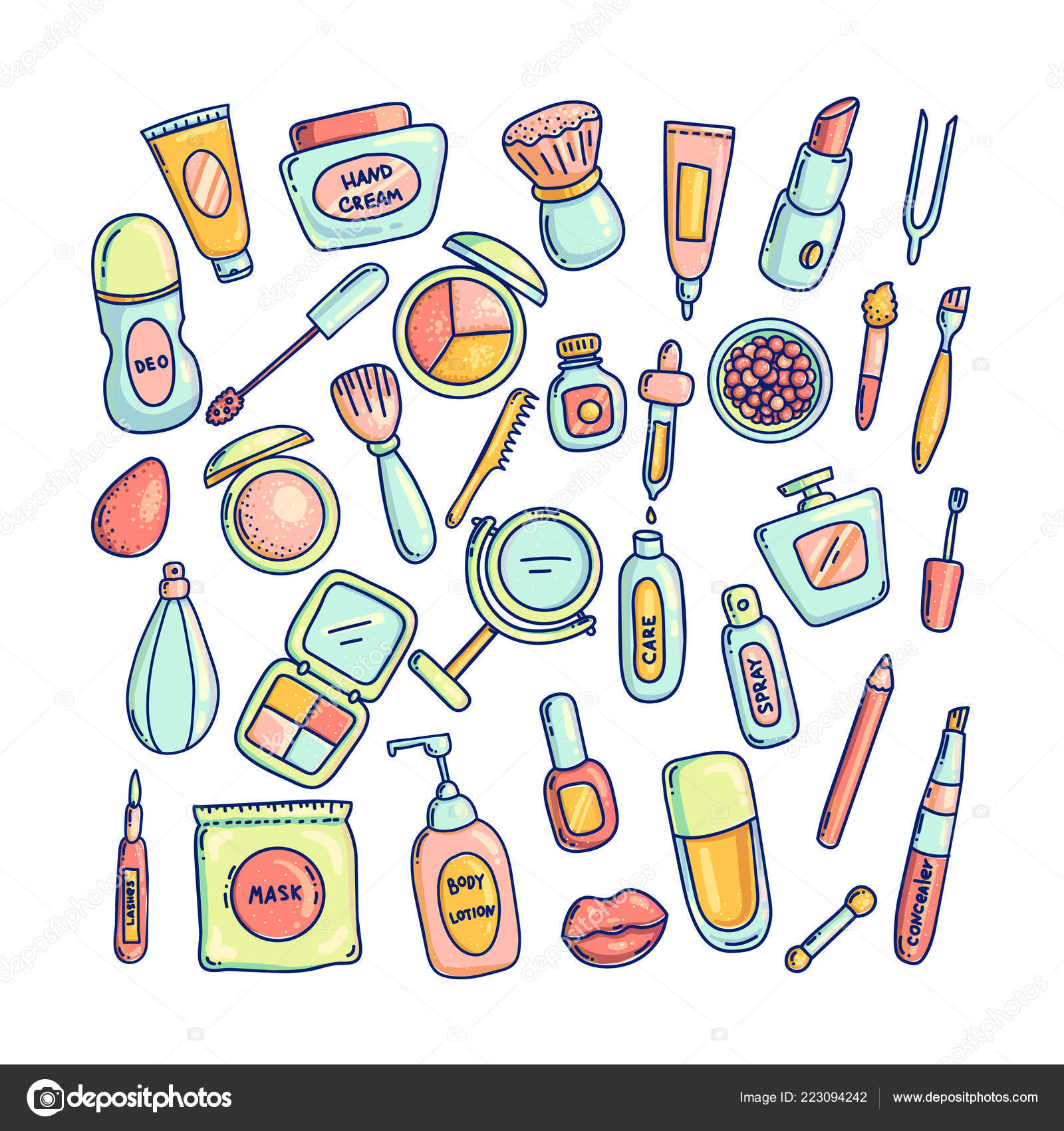 Big Set Different Packages Decorative Cosmetics Icons Set Makeup Tools ...