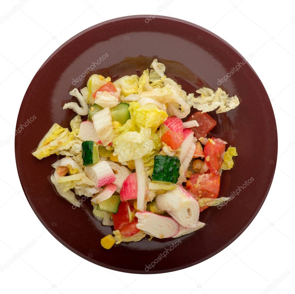 Ensalada vegetariana en un plato. ensalada de maíz, ensalada, tomate ...