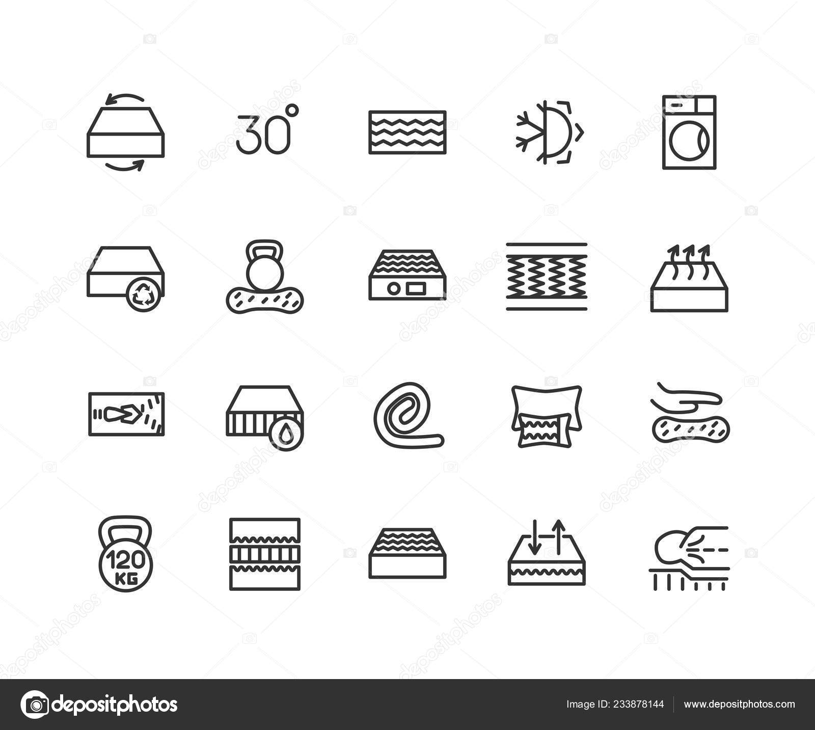 Mattress linear icons set. Latex, innerspring and memory foam ...