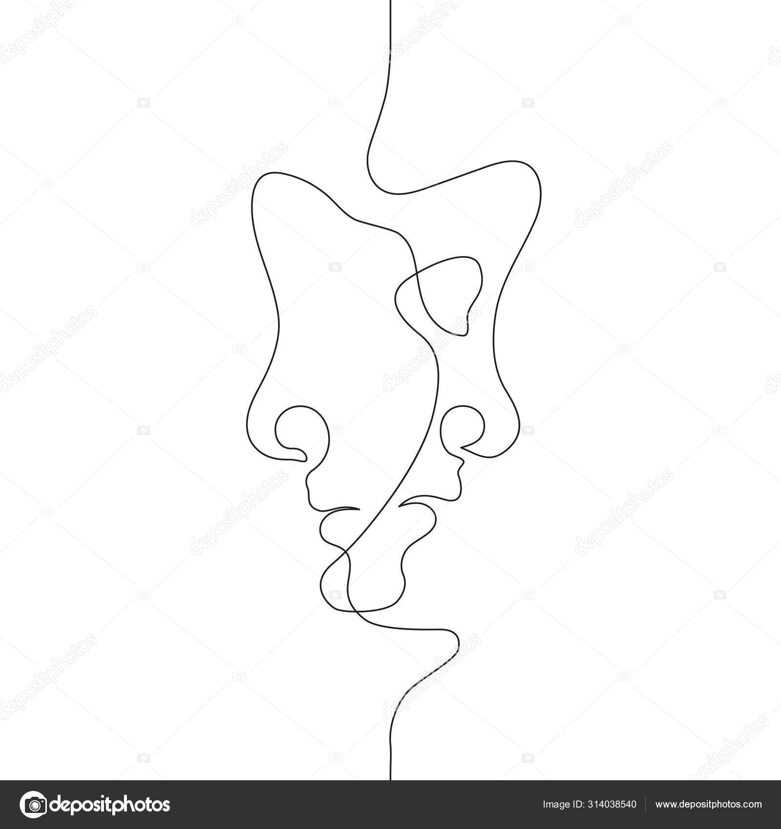 Continuous Line Drawing Of Two Faces Vector Stock Vector Image By