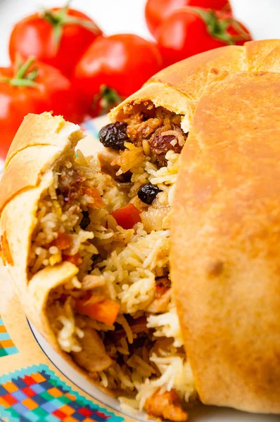 Shah pilaf. Khan pilaf in a pita. Traditional oriental dish . on ...