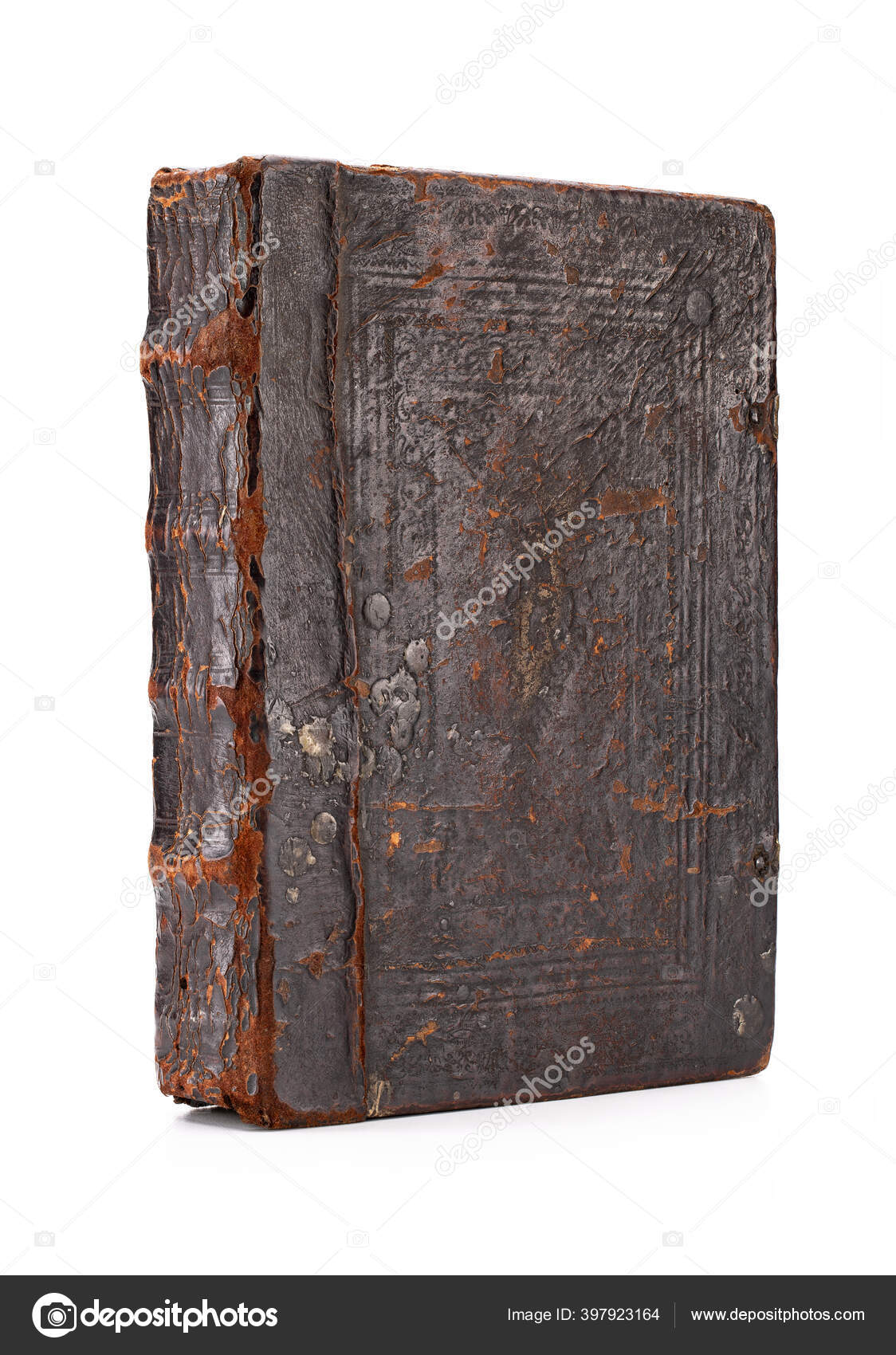 Very Old Book Worn Brown Leather Case Close Vertical Shot Stock Photo ...