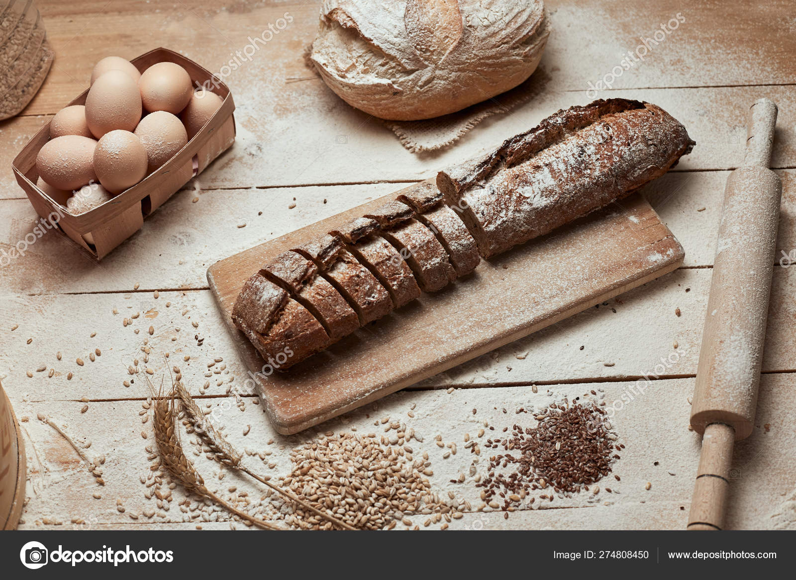 Freshly Baked Bread Top View Sliced Wholegrain Bread Dark Ructic ...