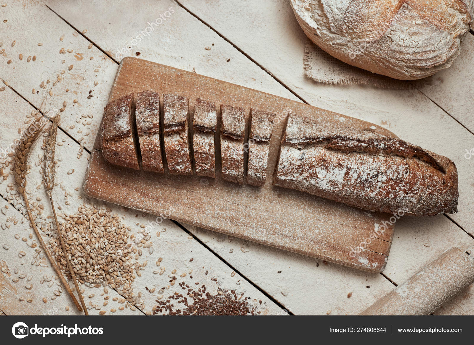 Freshly Baked Bread Top View Sliced Wholegrain Bread Dark Ructic ...
