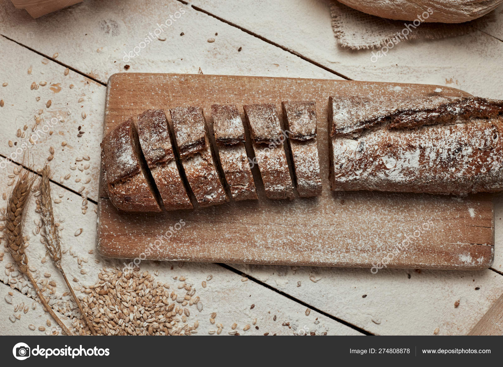 Freshly Baked Bread Top View Sliced Wholegrain Bread Dark Ructic ...