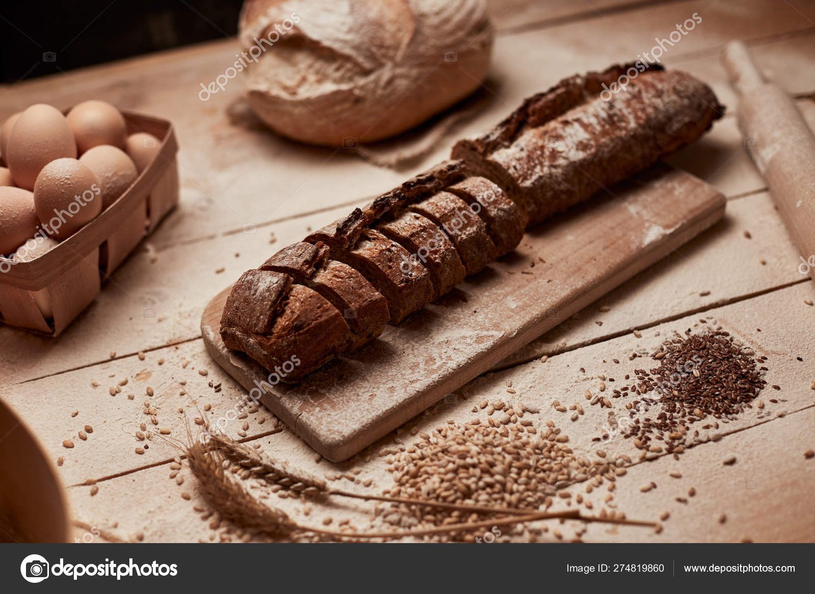 Freshly Baked Bread Top View Sliced Wholegrain Bread Dark Ructic ...