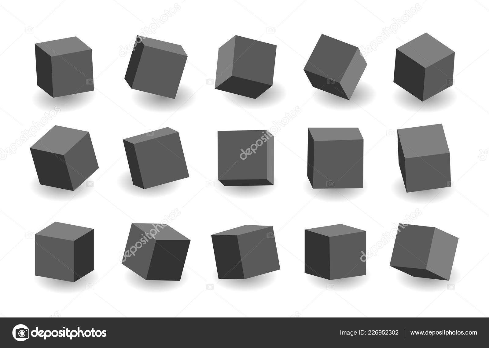 Black Cubes Pack Isolated White Background Different Light Perspective ...